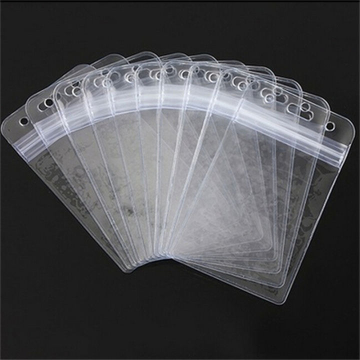 Ministar 10 PCs Clear Plastic Vertical Waterproof Name Tag Zipper ID ...