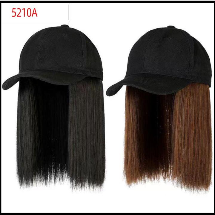5210A หมวกกันแดดหมวก หมวกวิกผมสังเคราะห์ การต่อผม พร้อมหมวกเบสบอล ผมบ๊อบสั้น ของใหม่ ลวดอุณหภูมิ ...