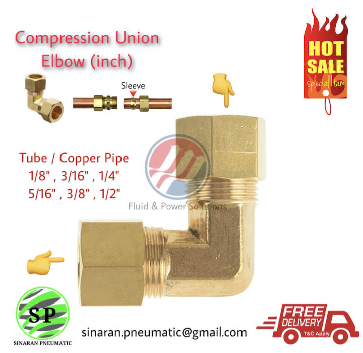 Compression "Inch" Double Union Elbow Tube / Copper Pipe inch size1/8 ...