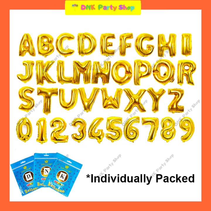 16 inch Letter Number Foil Balloons Alphanumeric Alphabet Gold ...