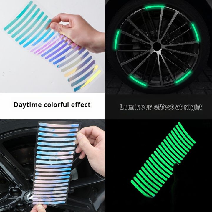 Creative Reflective Car Tire Glow Stickers - Rainbow Laser Wheel Rim ...