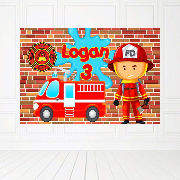 Custom Fireman Theme Party Decor Banner Kids Birthday Backdrop Fire ...