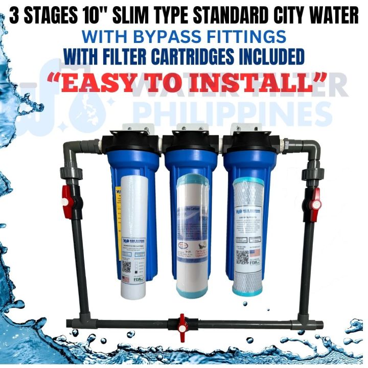 Water Filter 3 Stages 10” Slim type Standard City Water with Bypass ...