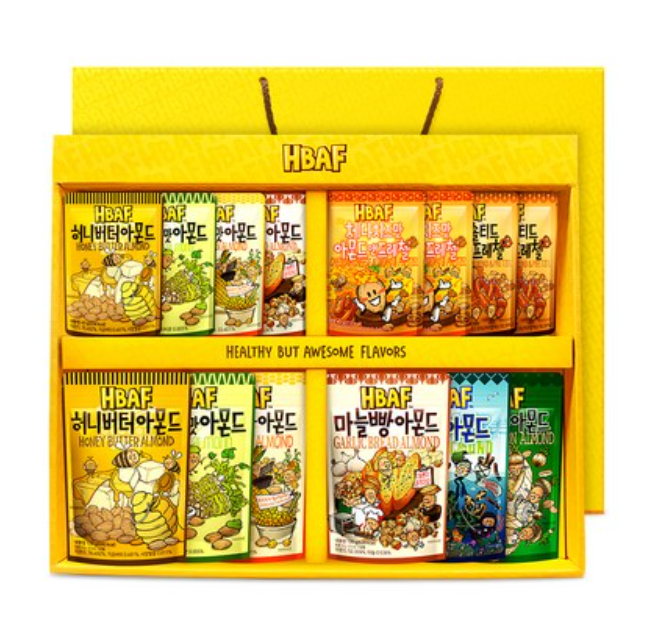 [HBAF] Gift Set (1kg) 8 Flavors Korean Almond Snack Honey Butter Almond Mixed Snack Baked Corn ...
