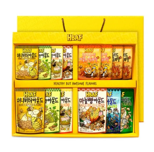 [HBAF] Gift Set (1kg) 8 Flavors Korean Almond Snack Honey Butter Almond Mixed Snack Baked Corn ...