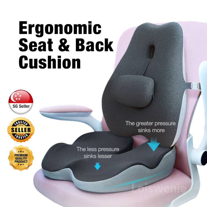 Lumbar Back Support Cushion Ergonomic Seat Memory Foam for Office Chair ...