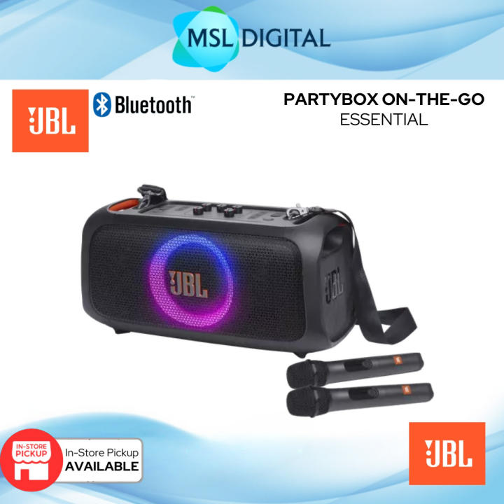 JBL PARTYBOX ON-THE-GO ESSENTIAL Portable Party Speaker with Built-in Lights and Wireless Mic ...