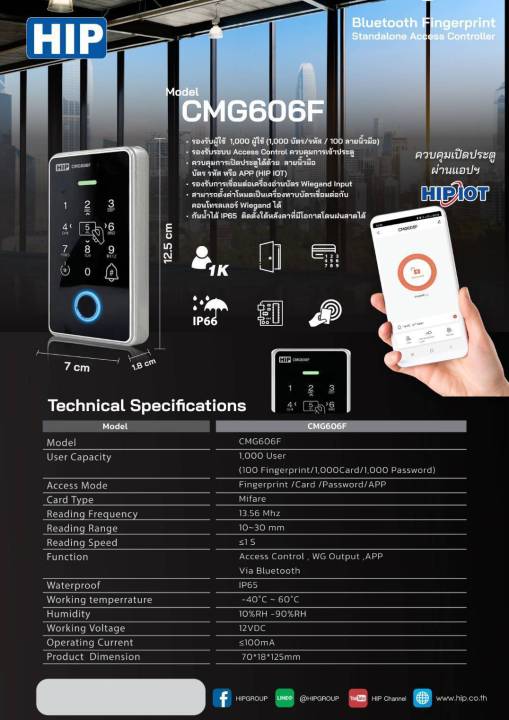 เครื่องสแกนลายนิ้วมือ HIP รุ่น CMG606F Standalone Bluetooth | Lazada.co.th