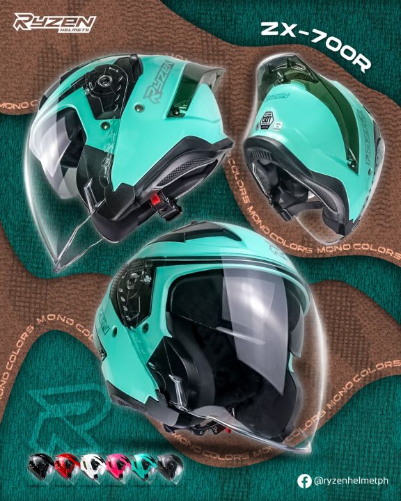 RYZEN ZX-700R PLAIN HALF FACE DUAL VISOR HELMET (CLEAR LENS) | Lazada PH