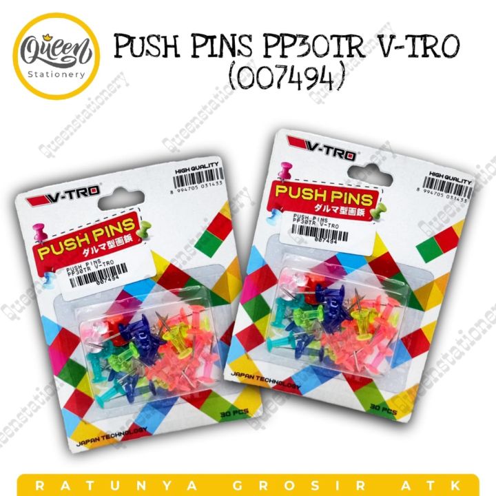 PUSH PINS PP30TR V-TRO (007494)/PINES LUCU/THUMBTACKS/KLIP KERTAS/PAKU PAYUNG WARNA-WARNI ...