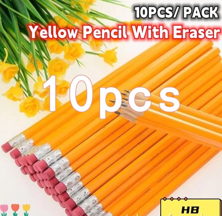 10PCS/Pack HB Yellow Pencil With Eraser Drawing School Supplies | Lazada PH