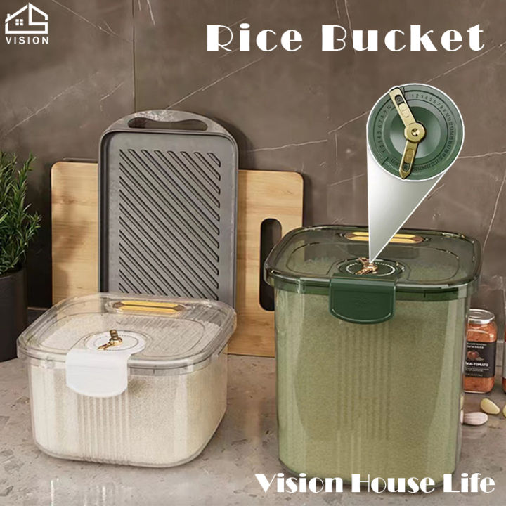 Vision 5kg/10kg Nordic Rice Storage Box Household Rice Bucket with Time ...
