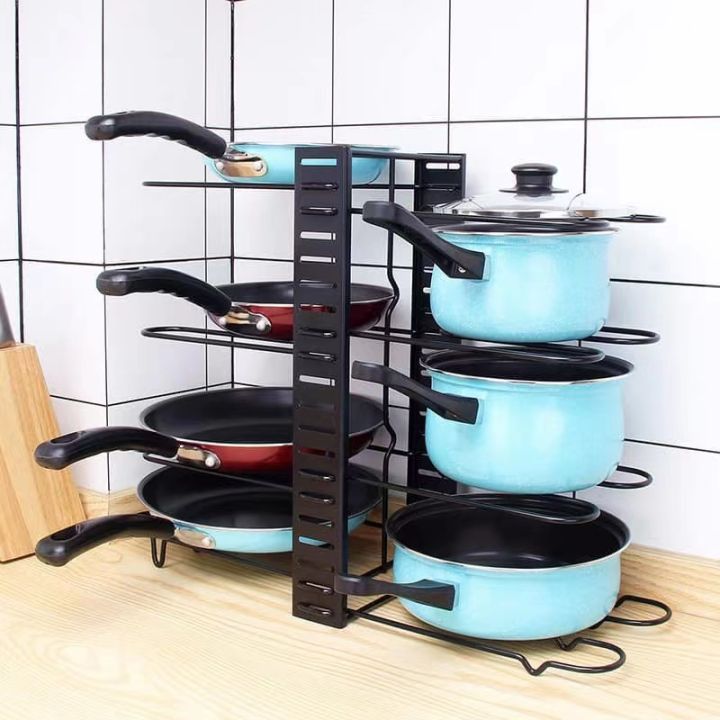 Trendy 8 Layer Pan Organizer Pot Rack Lid Holder Cookware Adjustable ...
