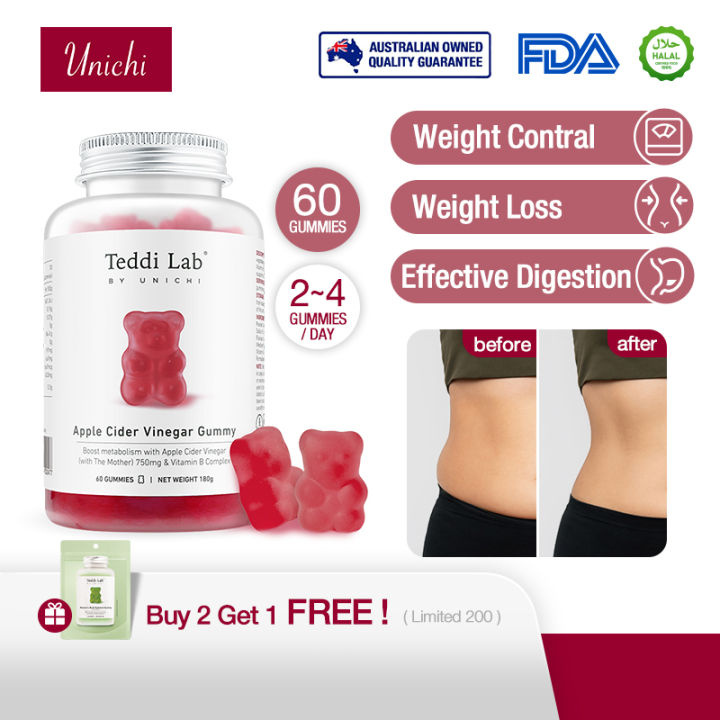 【Unichi】Apple Cider Vinegar Bear Gummy，Apple Cider with Mother，Weight ...