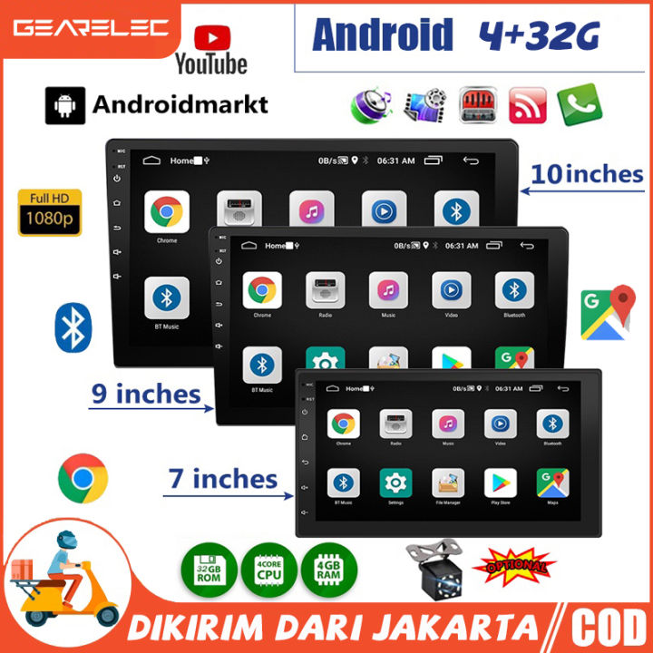 [Stok Lokal] 7/9/10 inci Stereo Mobil Universal Android 10.1 In-Dash Head Unit Layar 2.5D Dengan ...
