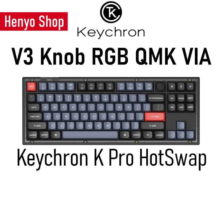 Keychron V3 Knob RGB QMK Mechanical Keyboard HotSwap 88-keys 80% TKL ...