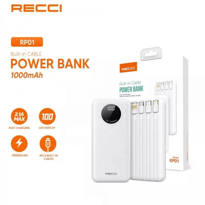 RECCI RP01 - 10000mAh Powerbank 4 Built-in Cables - Fast Charge 2.1A ...