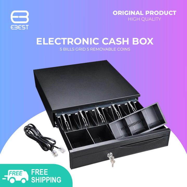 POS Electronic Cash Drawer Box Storage 5 Bills Grid 5 Removable Coins ...
