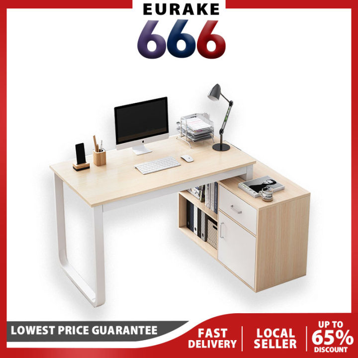 EURAKE Rotating Computer Table Corner Desk with Bookcase Home Corner ...