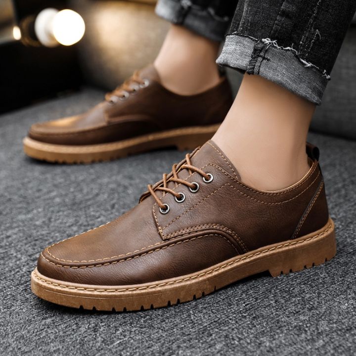 HMJH Men's casual leather shoes British style retro leather shoes ...