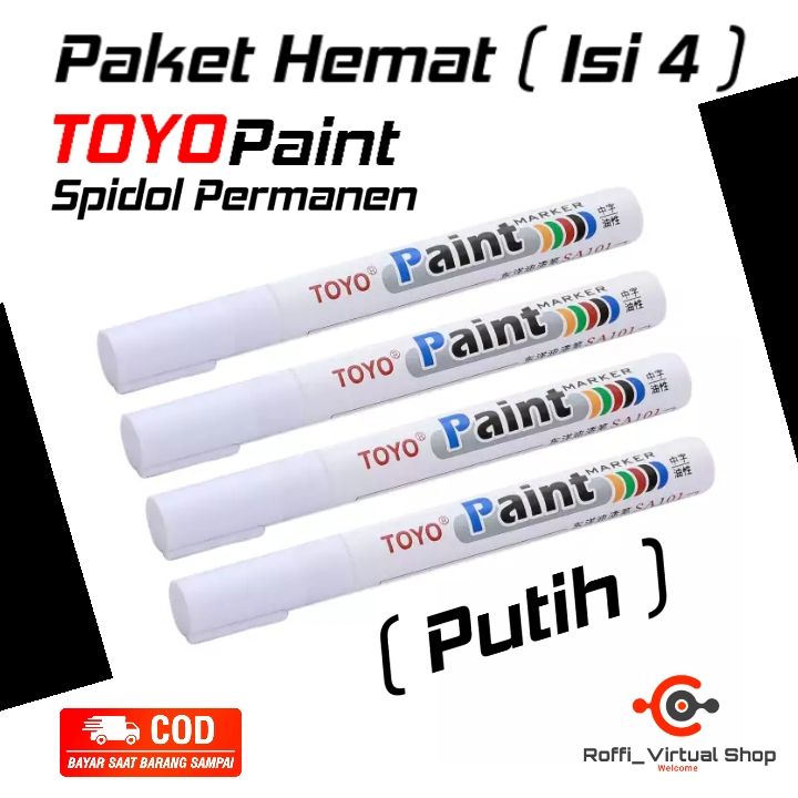 [PAKET HEMAT ISI 4 ] Spidol Toyo Paint Marker Permanent - ( WARNA PUTIH ...