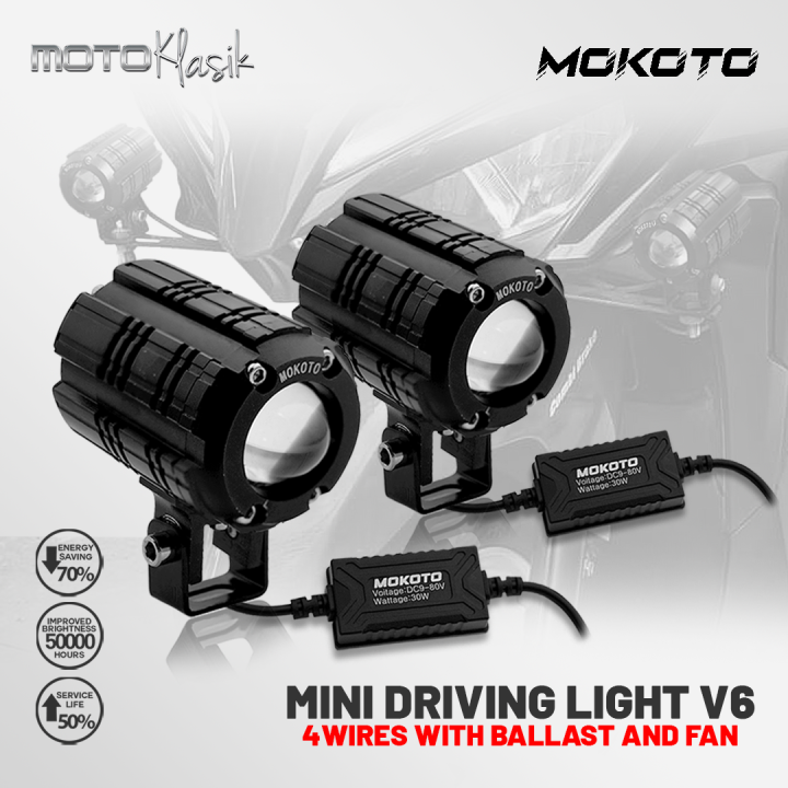 MOKOTO MINI DRIVING LIGHT V6 TRI-COLOR HIGH AND LOW BEAM 4 WIRES W ...