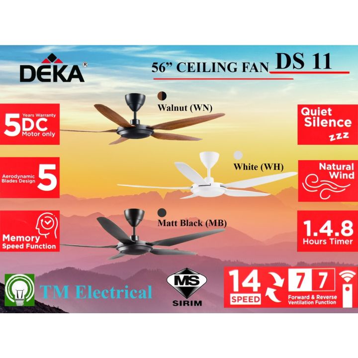 DEKA DS11 56" 5 Blades DC Motor Remote Control Ceiling Fan with 7 Speed ...