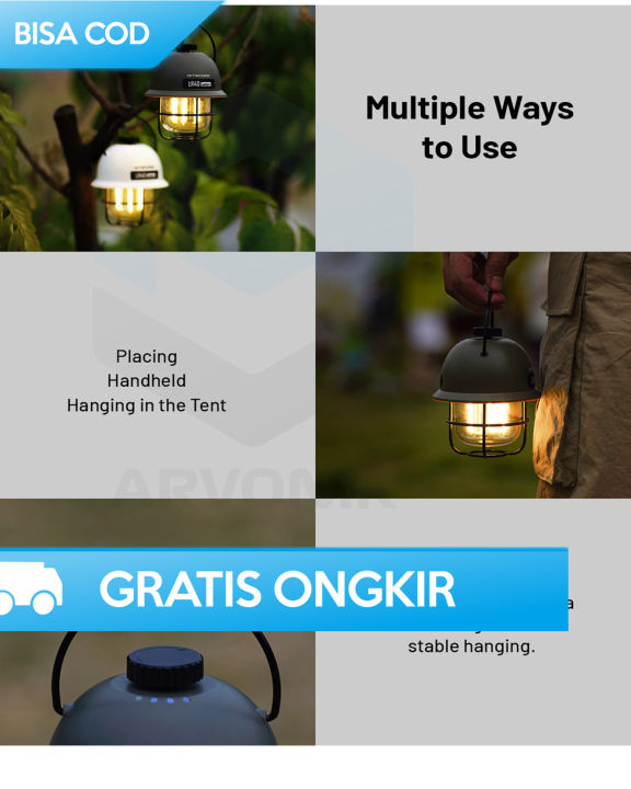 LAMPU CAMPING LED LANTERA RECHARGEABLE USB 4000mAh 3 WARNA SERBAGUNA ...