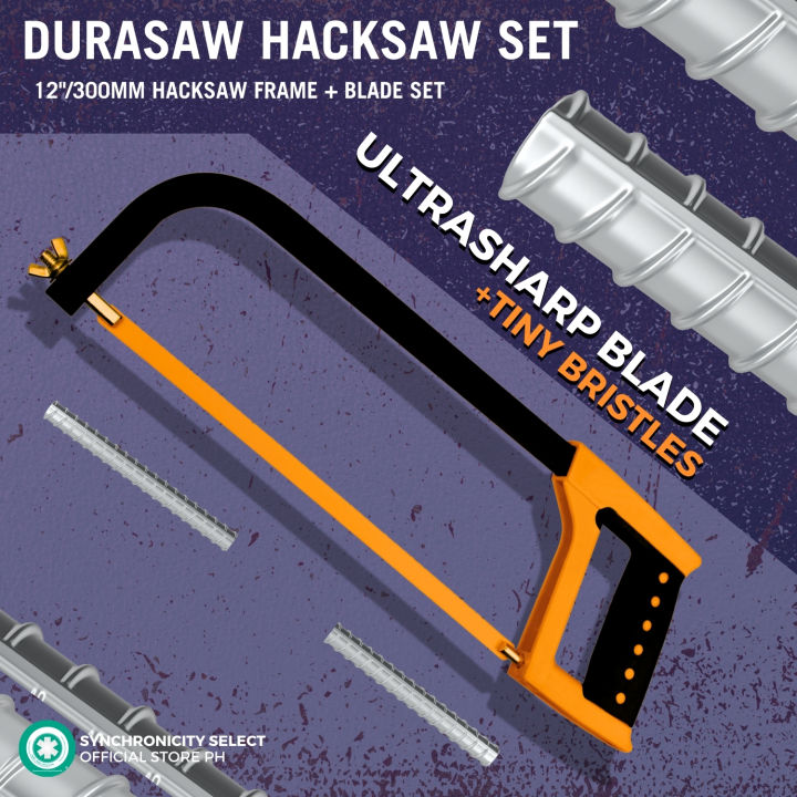 DURASAW 12inch High-Tension Hacksaw Frame with 24 TPI Bi-metal Blade ...