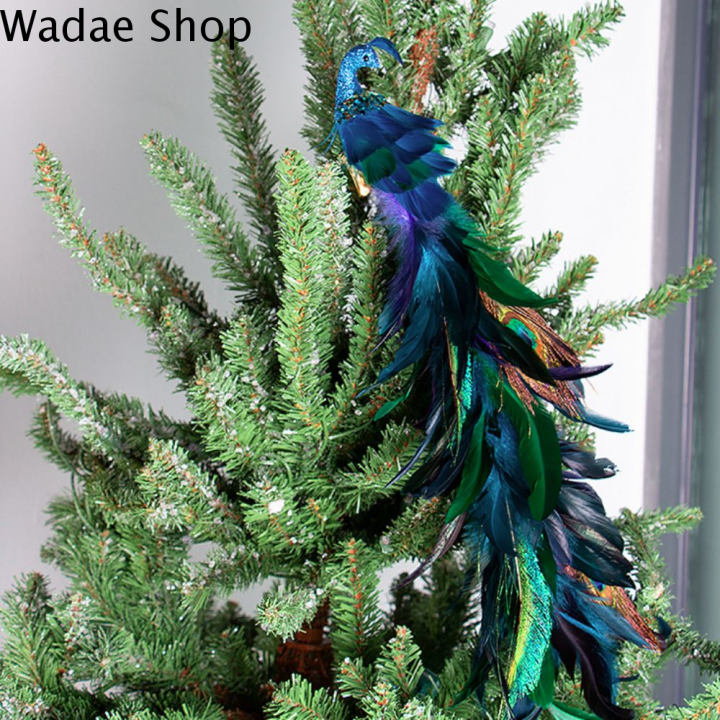 WADAE กลิตเตอร์ นกยูงตกแต่งต้นคริสต์มาส การจำลองแบบจำลอง พร้อมคลิปหนีบ ...