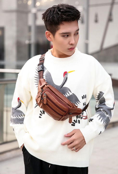 Leather Multifunction Waist bag chest bags phone pouch Wallet sling bag ...