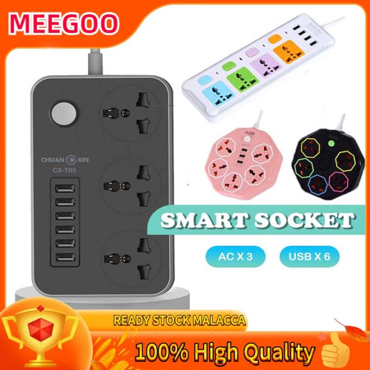 Power Socket 2 Universal Socket 3 USB Extension Socket Plug Ports 2M ...