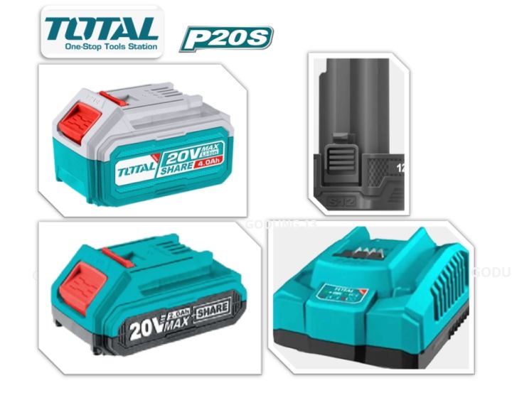 Total แบตเตอรี่ ลิเธี่ยมไอออน (20V 4ah) / (20V 2ah) / (12V 1.5ah USB Type C) และแท่นชาร์จ ...