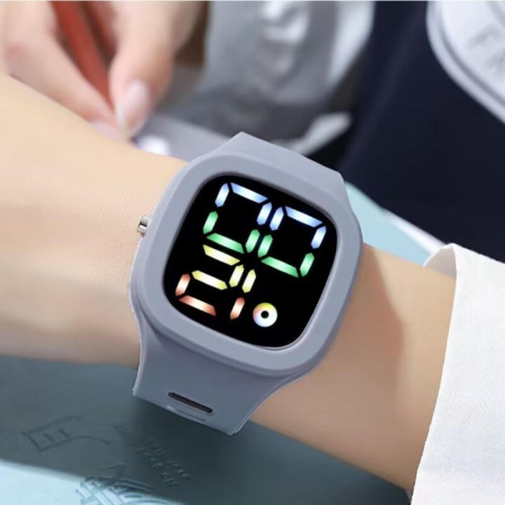 Fashion Sports Digital Display Watch Square Grey Resin Band LED ...
