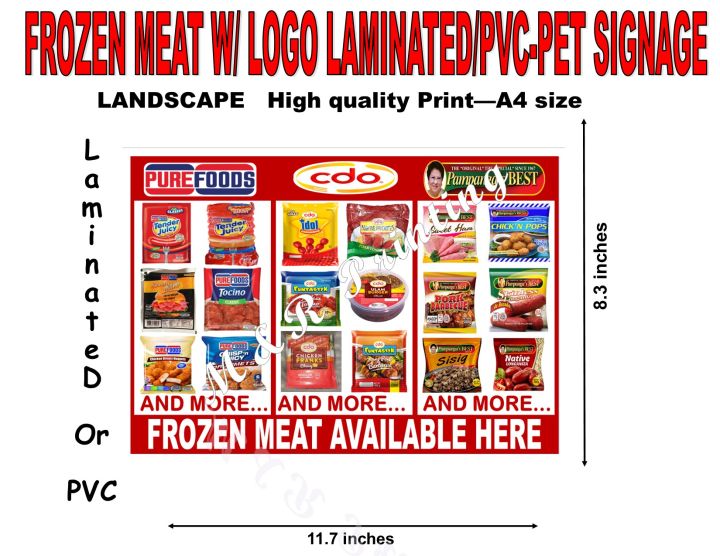 FROZEN MEAT SIGNAGES (LAMINATED-PVC/PET)A4 SIZE LANDSCAPE | Lazada PH