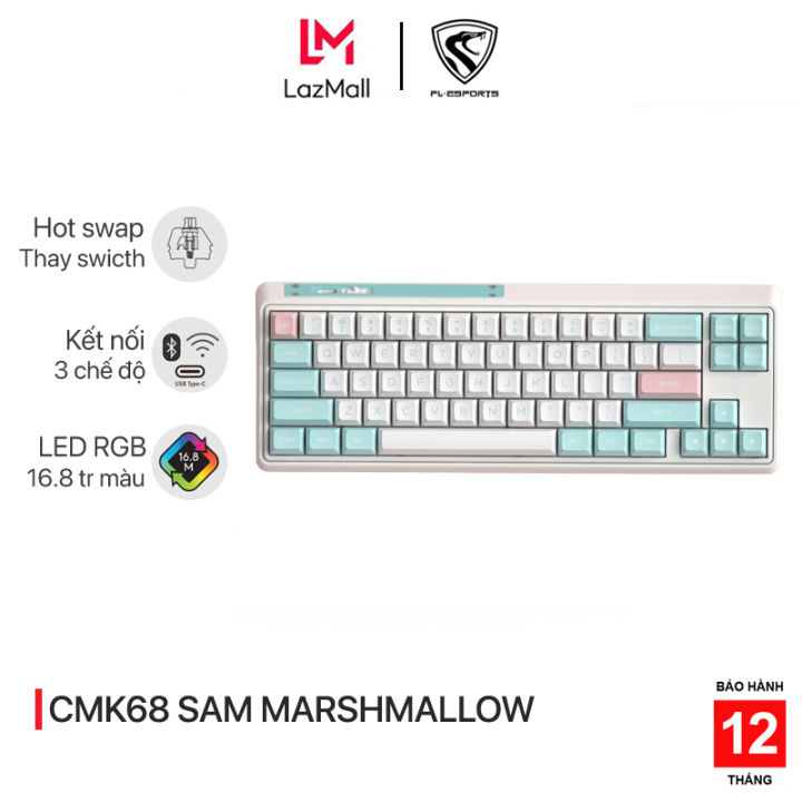 Bàn phím cơ không dây FL-Esports FL68 SAM Marshmallow RGB - 3 chế độ ...