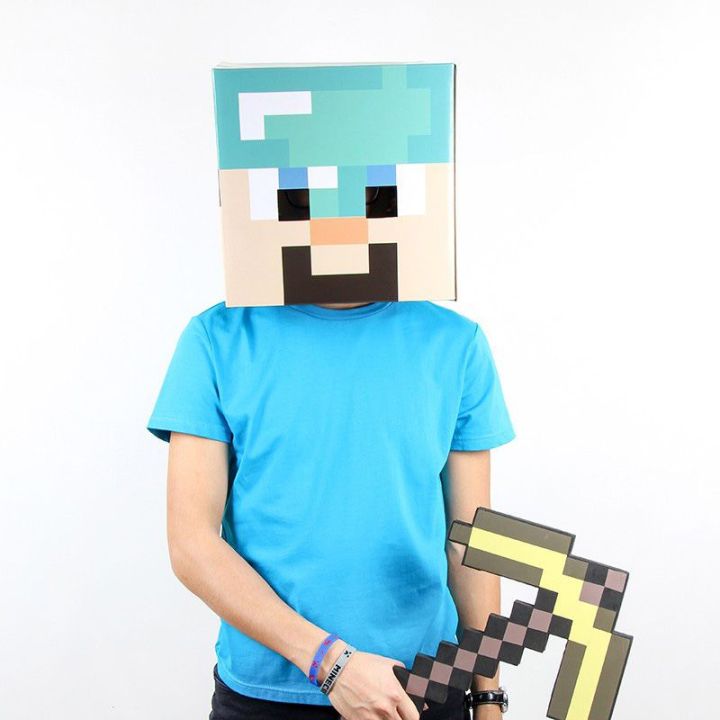 Cardboard Head Minecraft Cover Box Steve Creeper Enderman Mask Cosplay ...