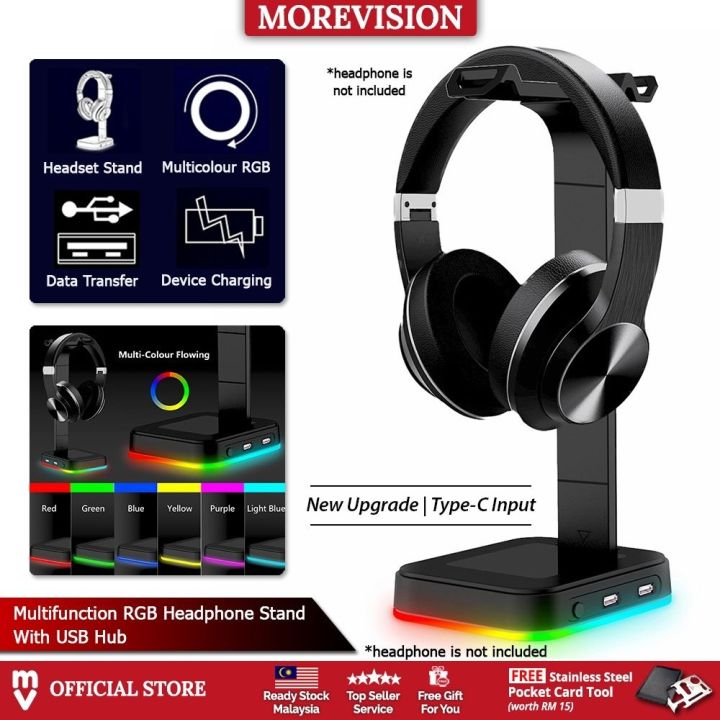 RGB Gaming Headphone Stand USB Hub with LED Light Universal Headset ...