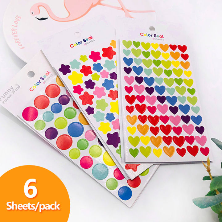 6 PCS/Pack Basic Stickers For Journaling Lovely Stickers Adhesive Star ...
