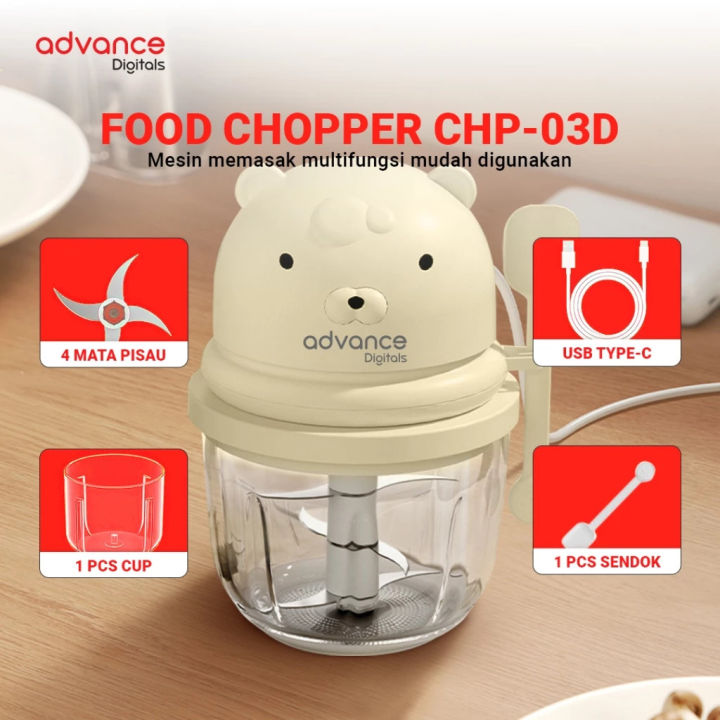 Advance Chopper Beruang Mini CHP-03D Portable 350ml Gilingan Bumbu dan ...