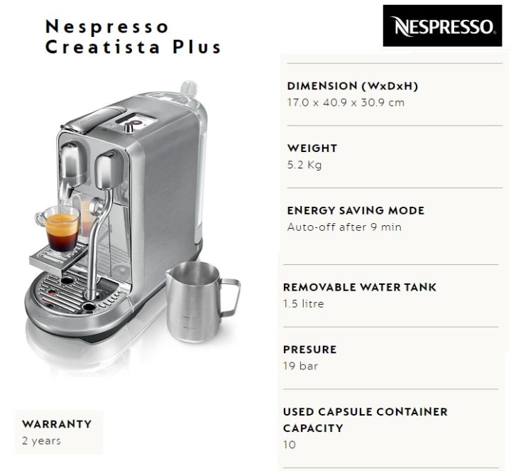 NESPRESSO Creatista Plus J520-ME-ME-NE | Lazada