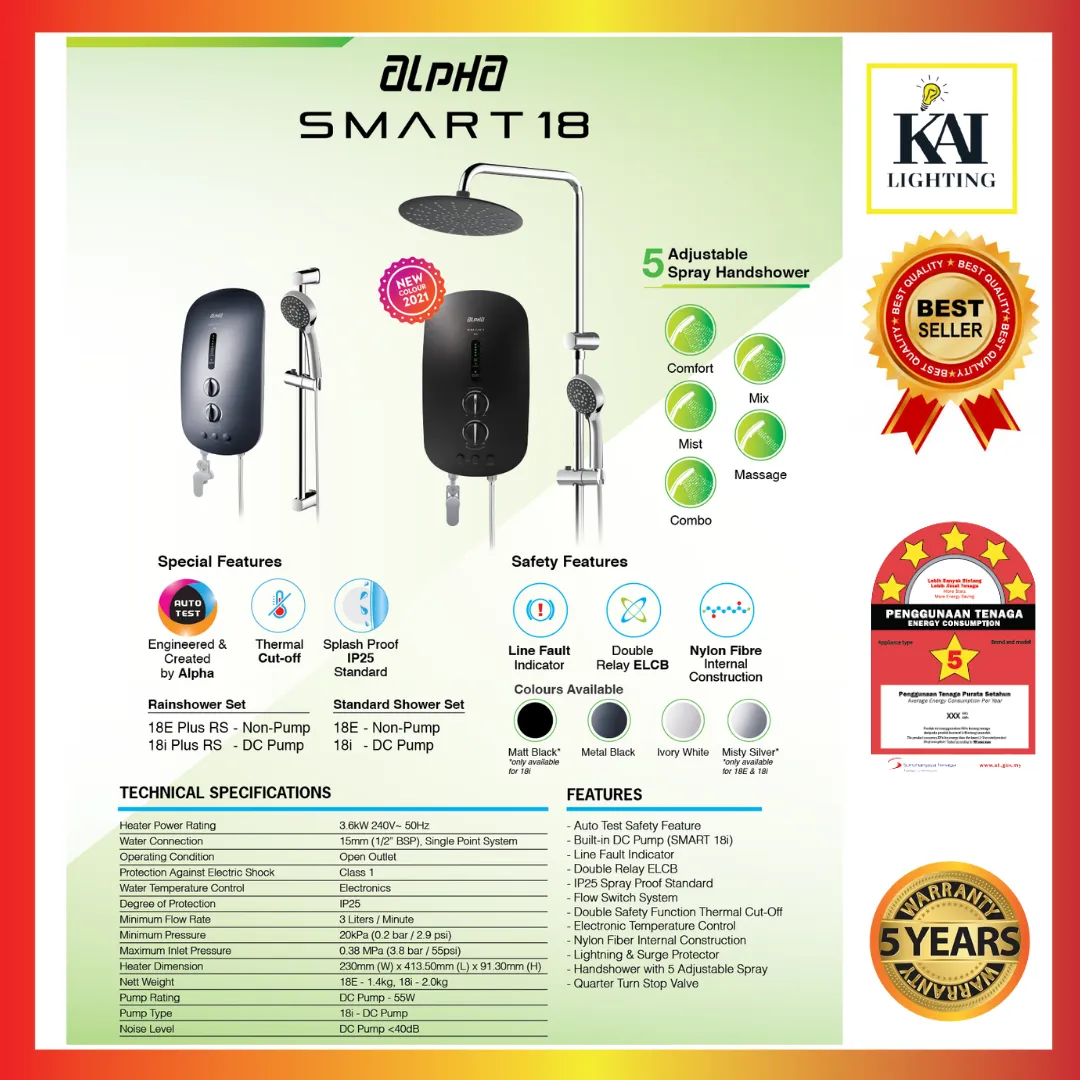 ALPHA Hot Shower Instant Water Heater with Pump (IM9I / IM9I PLUS / SMART18I / SMART 18I PLUS ...