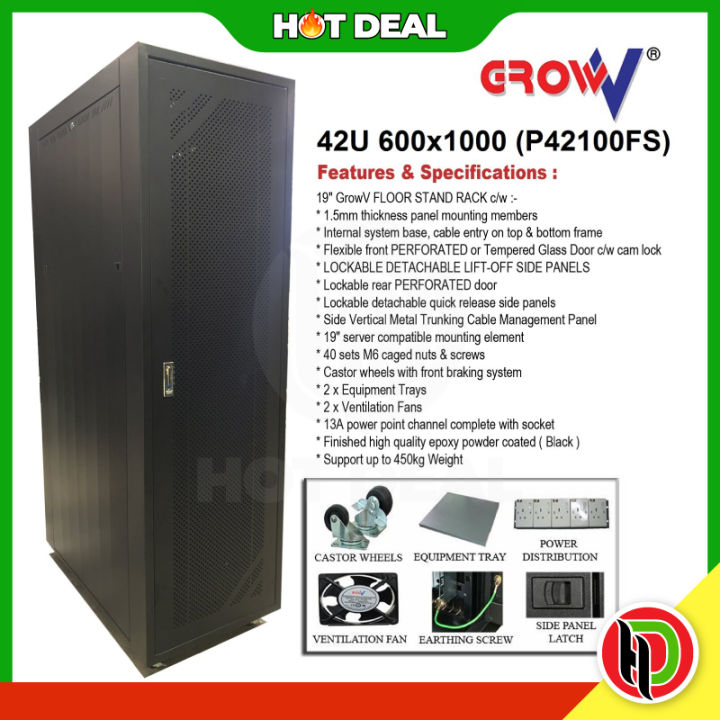 Hotdeal ( P42100FS) GrowV 19" 42U 600x1000 Floor Stand Server Rack - 19 ...