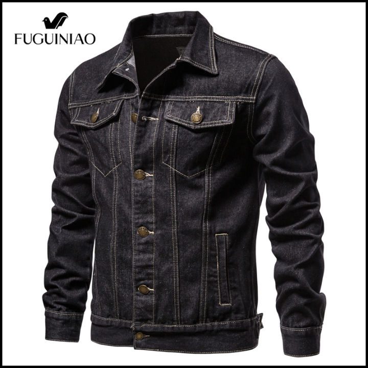 FUGUINIAO 2022 Cotton Denim Jacket Men Casual Solid Color Lapel Single ... FUGUINIAO 2022 Cotton Denim Jacket Men Casual Solid Color Lapel Single ...