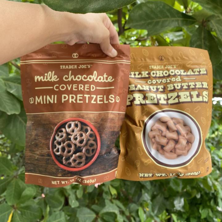 Trader Joe's MILK CHOCOLATE Covered MINI PRETZELS 340g(BEST BEFORE 1/12/25)/ PEANUT BUTTER ...