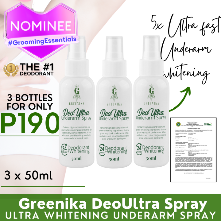 [ 3 BOTTLES DEOULTRA UNDERARM WHITENING SPRAY ] Greenika 5X Underarm ...