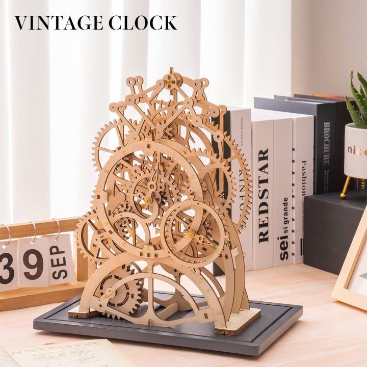 Robotime 3D Assembly Puzzles Wooden Mechanical Gears Decor Laser-Cut ...