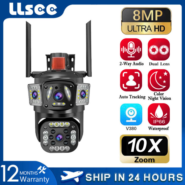 LLSEE v380 pro 8MP 10x zoom 4K dual lens IP camera 4G SIM card home safety CCTV outdoor WIFI ...