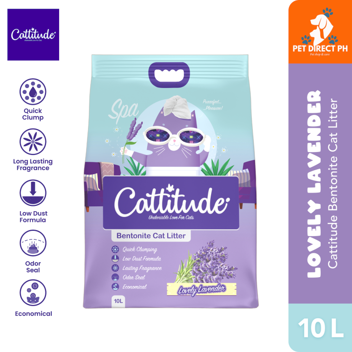 Cattitude Bentonite Cat Litter 10L in Luscious Lemom Lovely Lavender Perico Coffee Mellow Mango ...