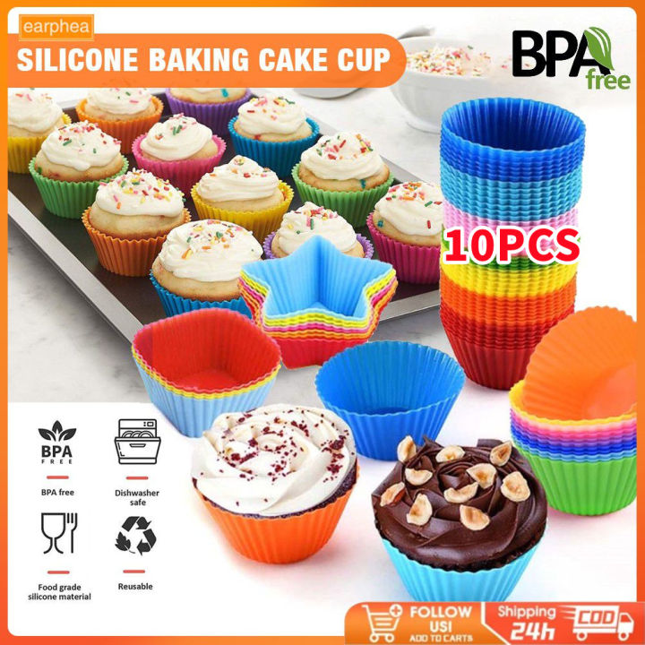 10PCS Silicone Cupcake Puto Molder Cake Cup Pudding Mould Baking ...